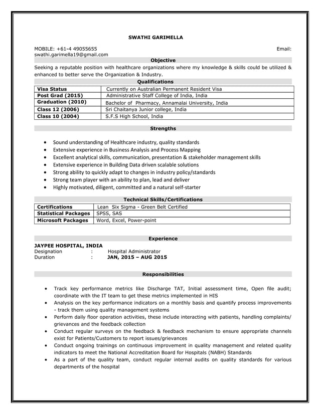 Swathi_Garimella_Resume | DOC | Pharmaceutical Industry | Industries