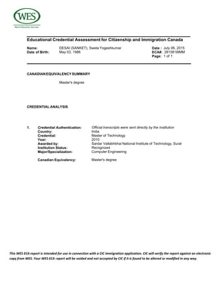 Sweta Mtech certificate with WES | PDF