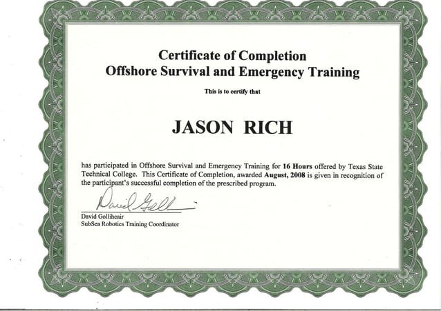Offshore Survival Certificate | PPT