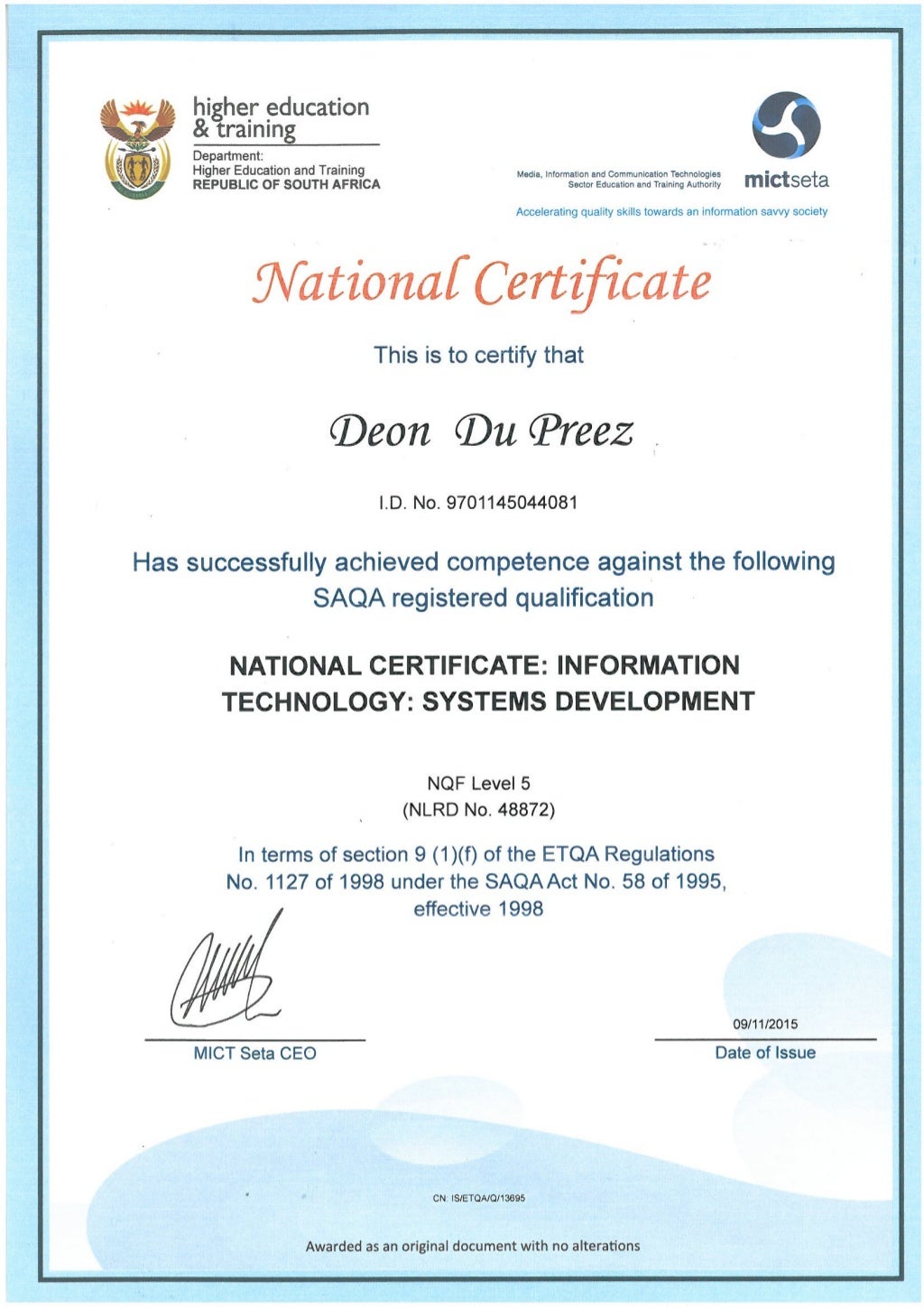 National Certificate - NQF Level 5
