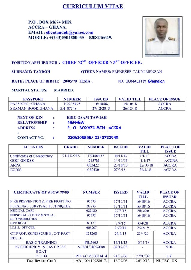 EBENEZER TAKYI MENSAH TANDOH CV | DOC | Africa Travel | Travel Locations