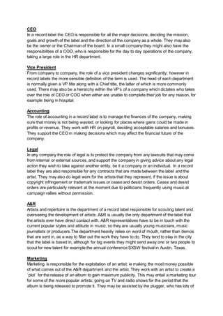 Record label report | DOCX | Music | Entertainment