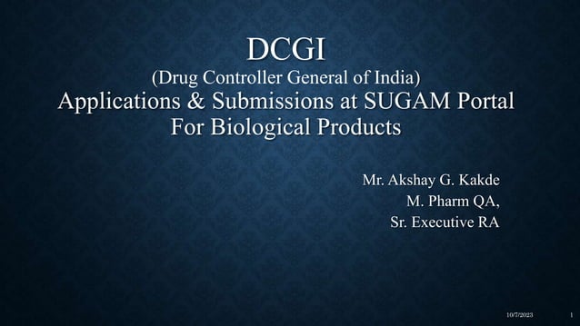 DCGI Applications and Submissions at SUGAM Portal.pptx | Pharmaceutical ...