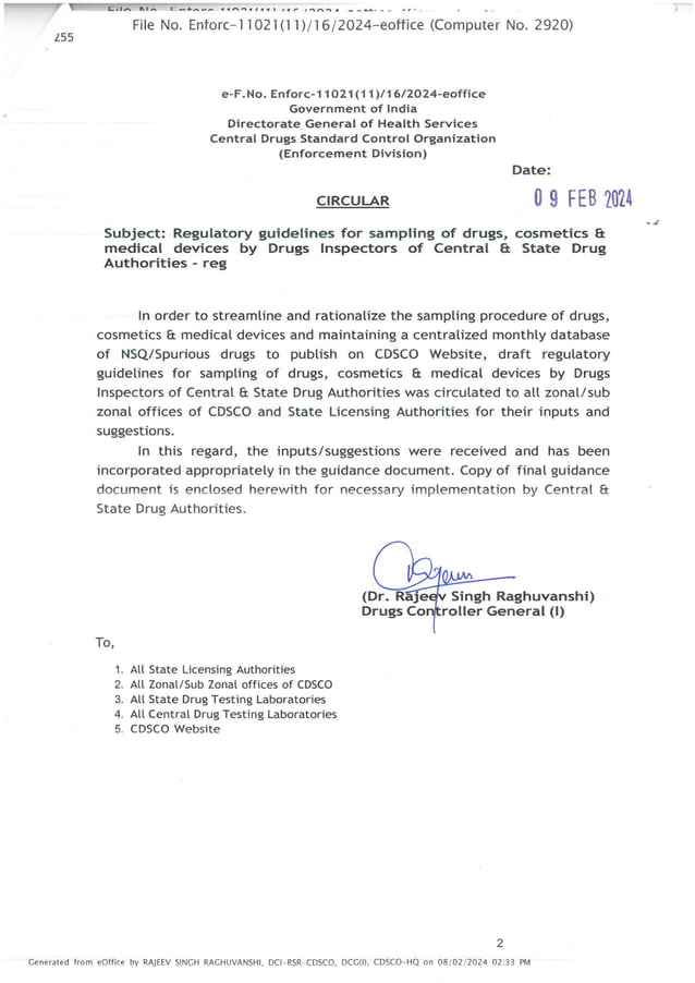 DCGI circular for Regulatory guidelines for sampling.pdf (1).pdf | Substance Abuse | Diseases ...