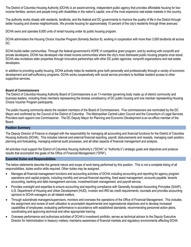 District of Columbia Housing Authority (DCHA) Deputy Director of ...