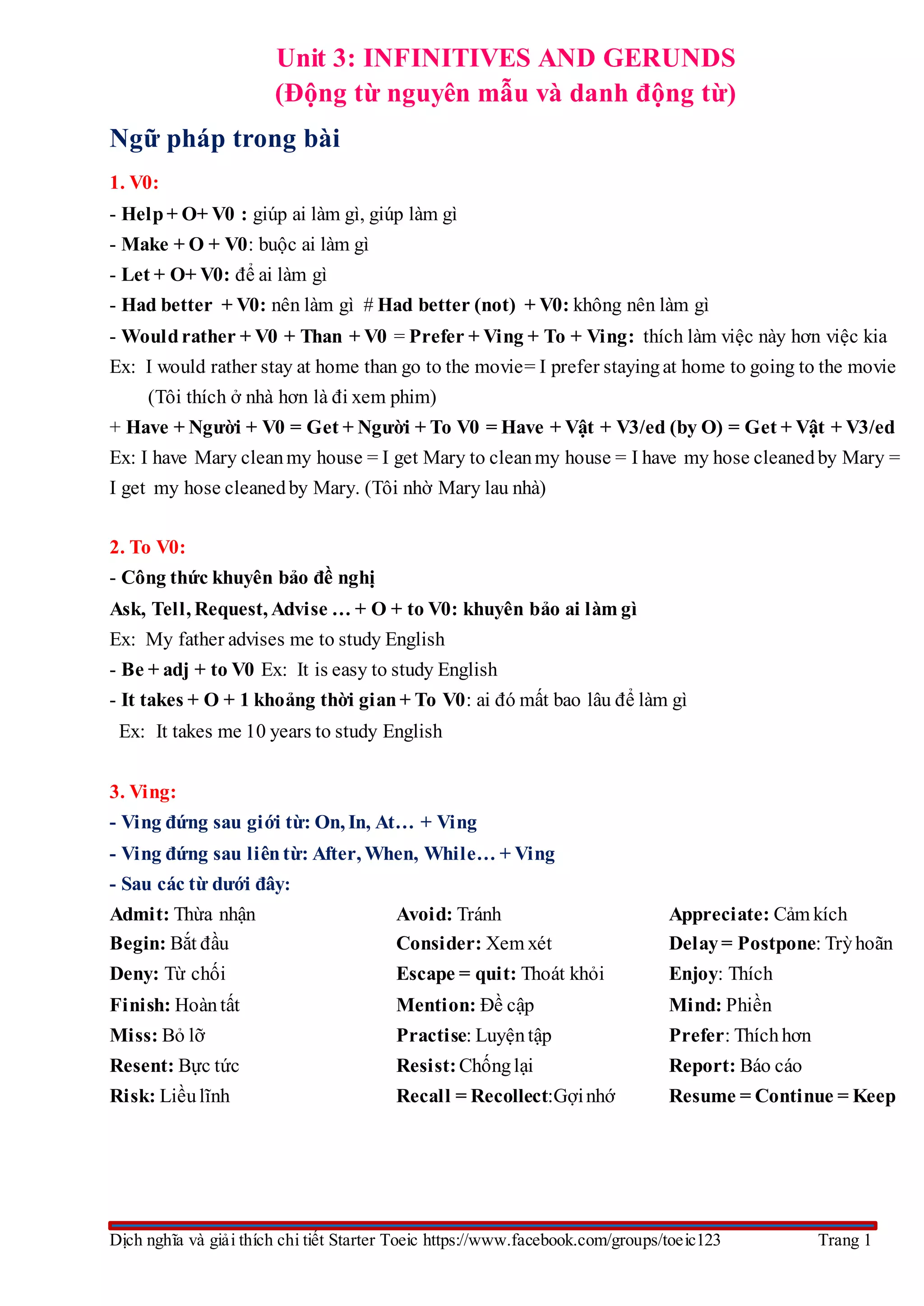 Dịch nghĩa và giải thích chi tiết starter toeic unit 3 | DOCX