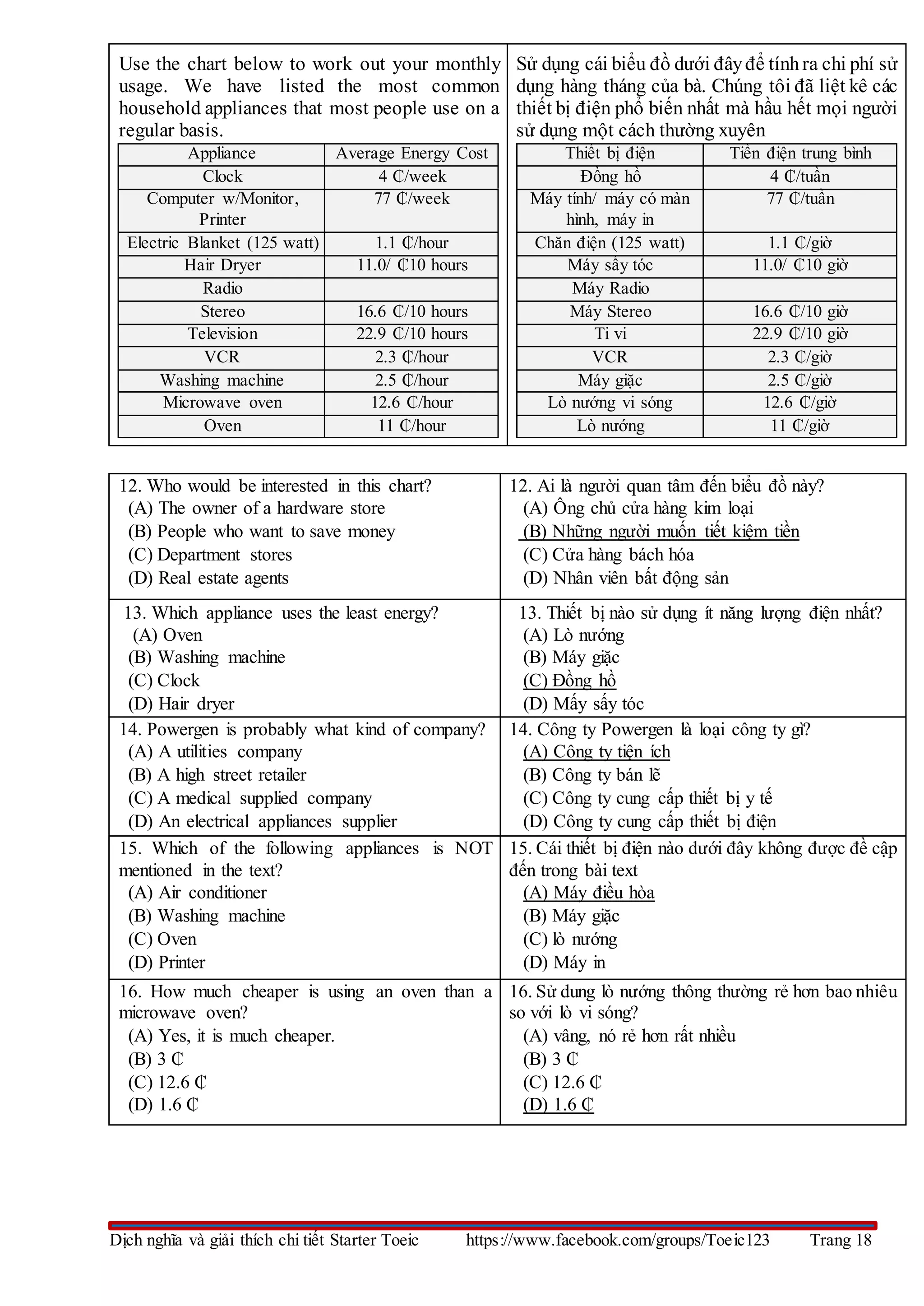 Dịch nghĩa và giải thích chi tiết starter toeic unit 3 | DOCX