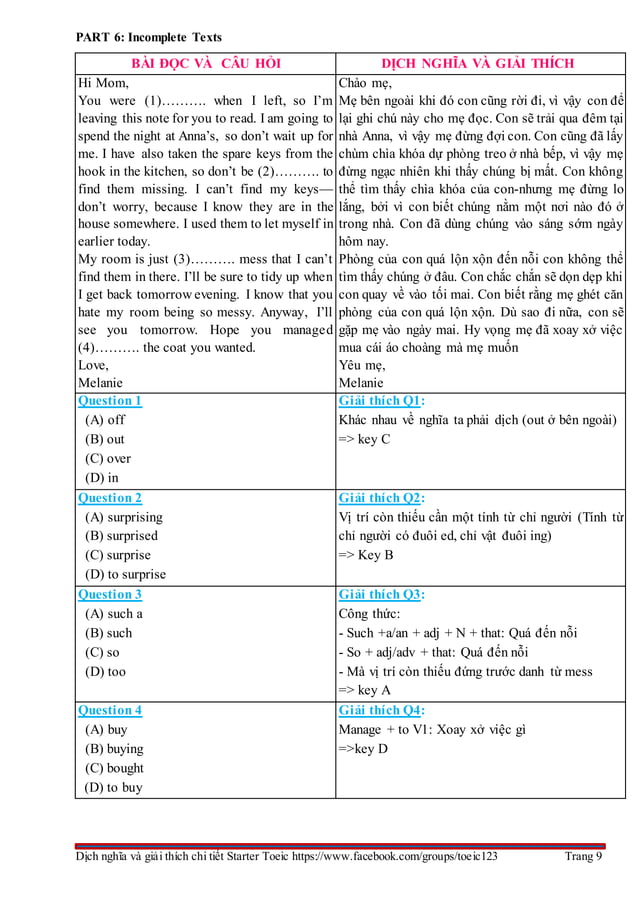 Dịch nghĩa và giải thích chi tiết starter toeic unit 3 | DOCX