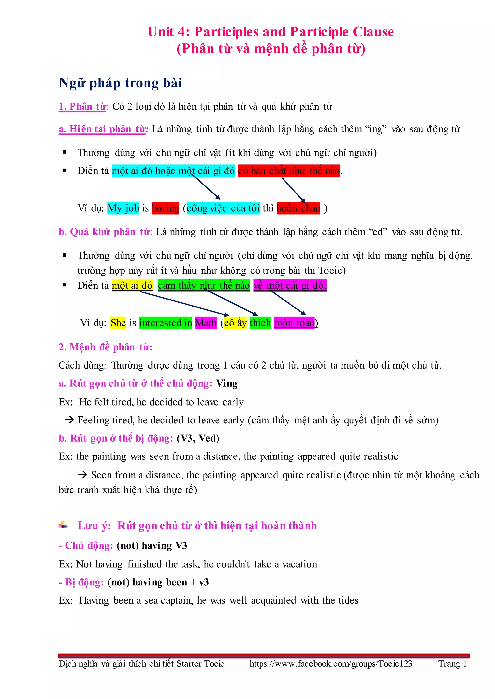 Dịch nghĩa và giải thích chi tiết starter toeic unit 4 | DOCX