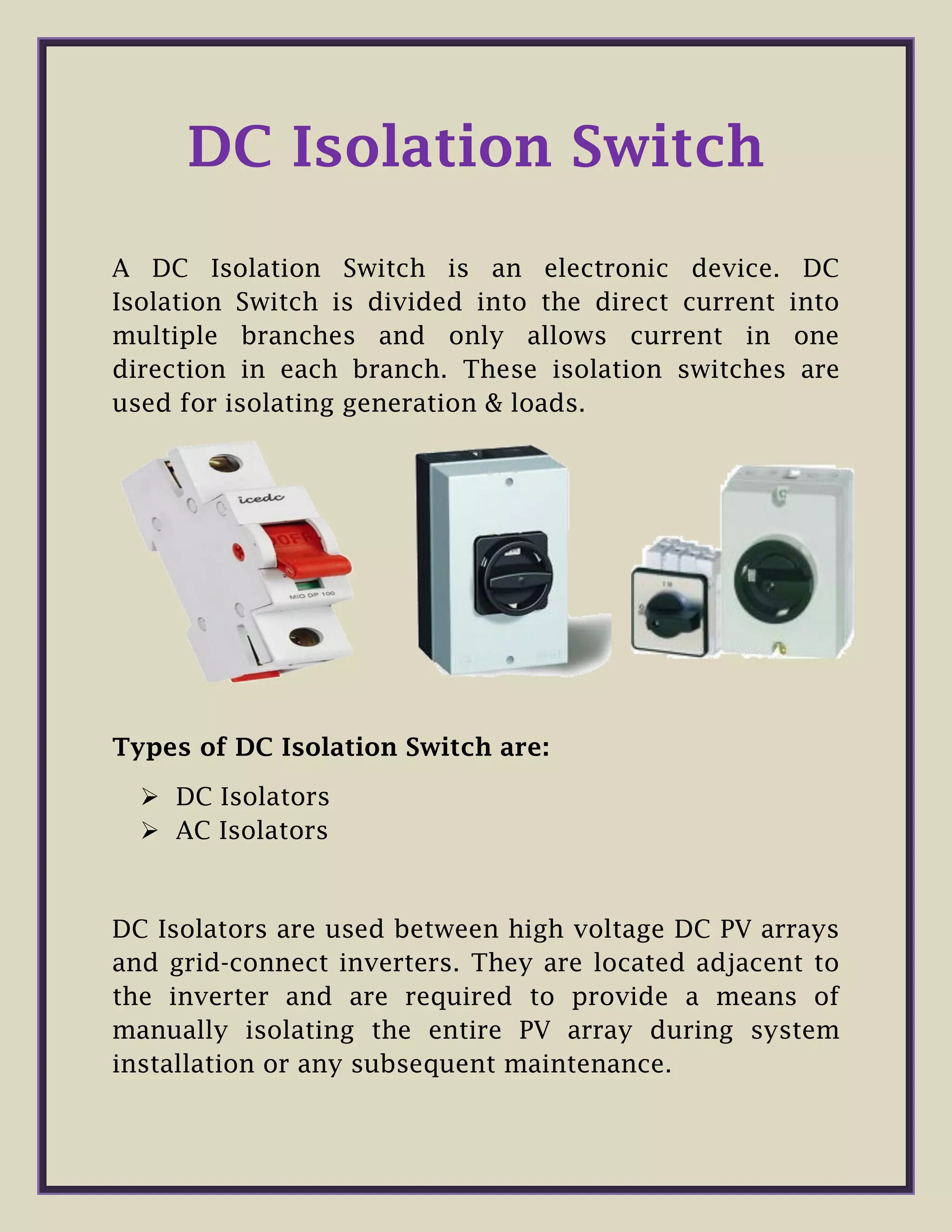 Dc Isolation Switch | PDF
