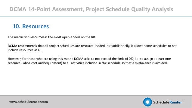 DCMA 14 Point Assessment, Project Schedule Quality Analysis