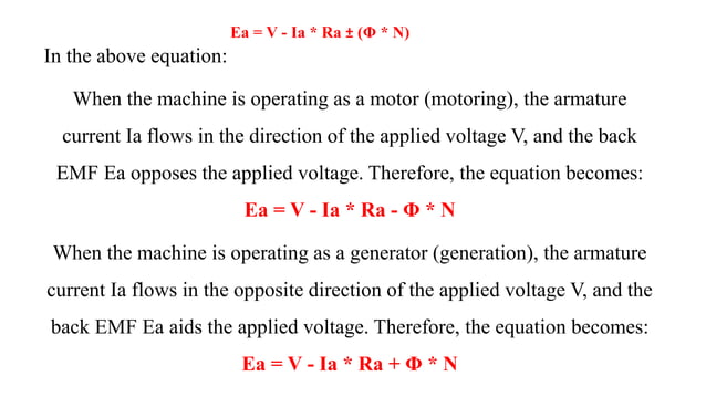DC MACHINE-Motoring and generation, Armature circuit equation | PPTX ...