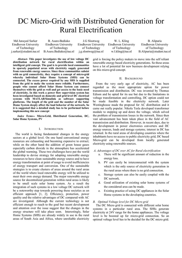DC micro grid with distributed generation for rural electrification | PDF
