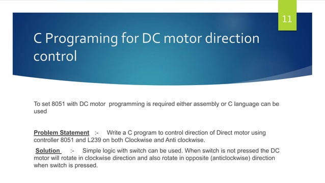 DC Motor Direction Control Using 8051 C Program | PPTX