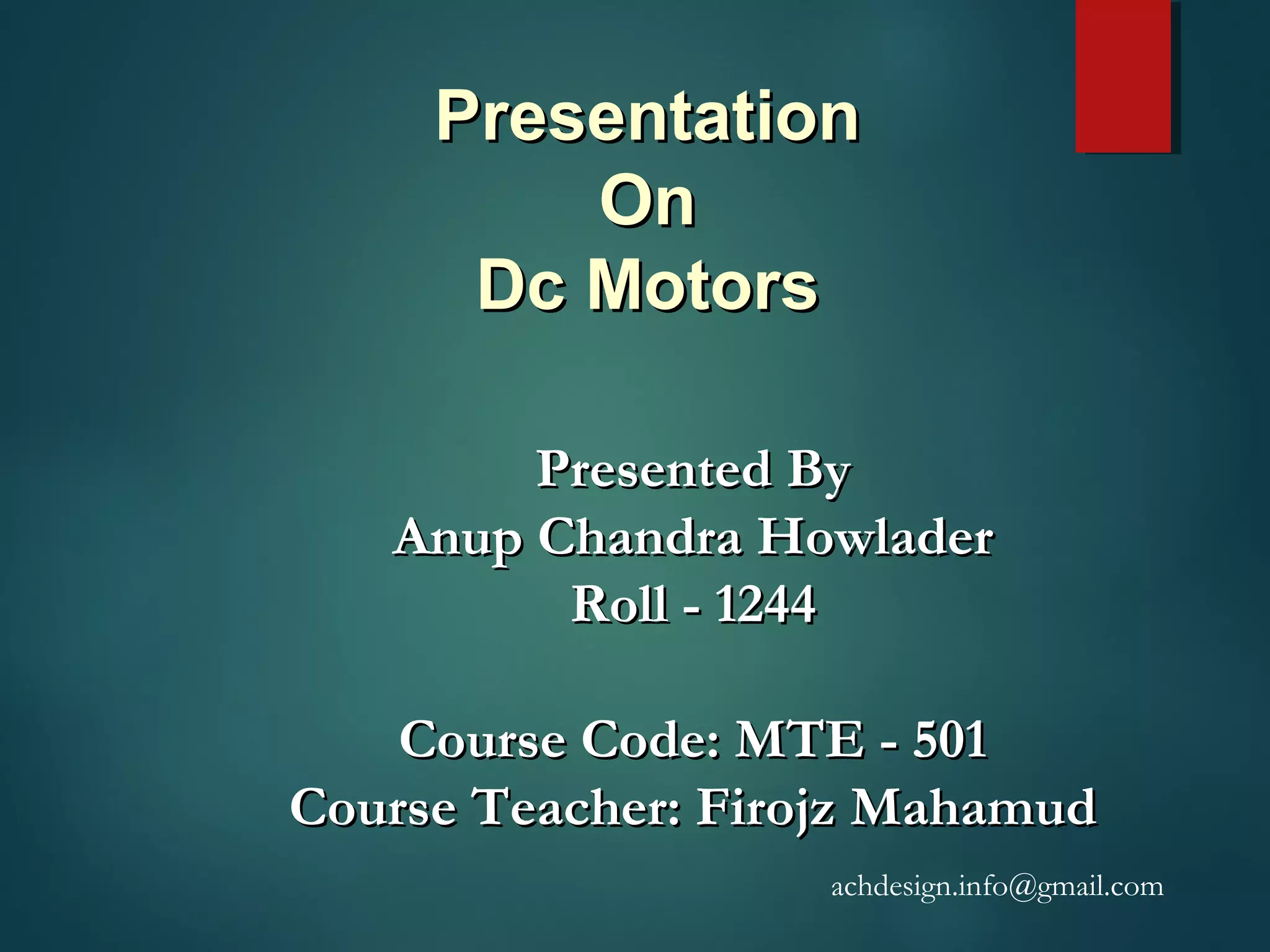 Presentation On Dc Motors | PPT