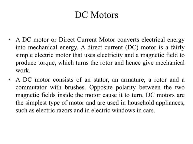 Direct current motors slides with numerical | PPT