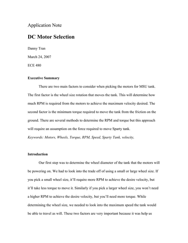 Dc motor selection | PDF | Physics | Science