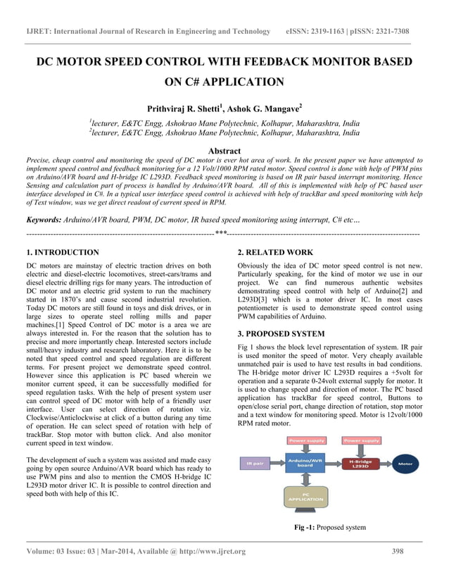 Dc motor speed control with feedback monitor based on c# application ...