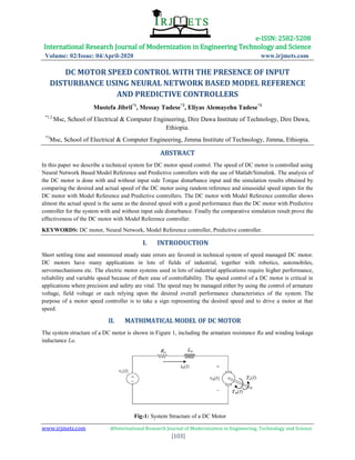 Dc motor speed control with the presence of input disturbance using neural network based model ...