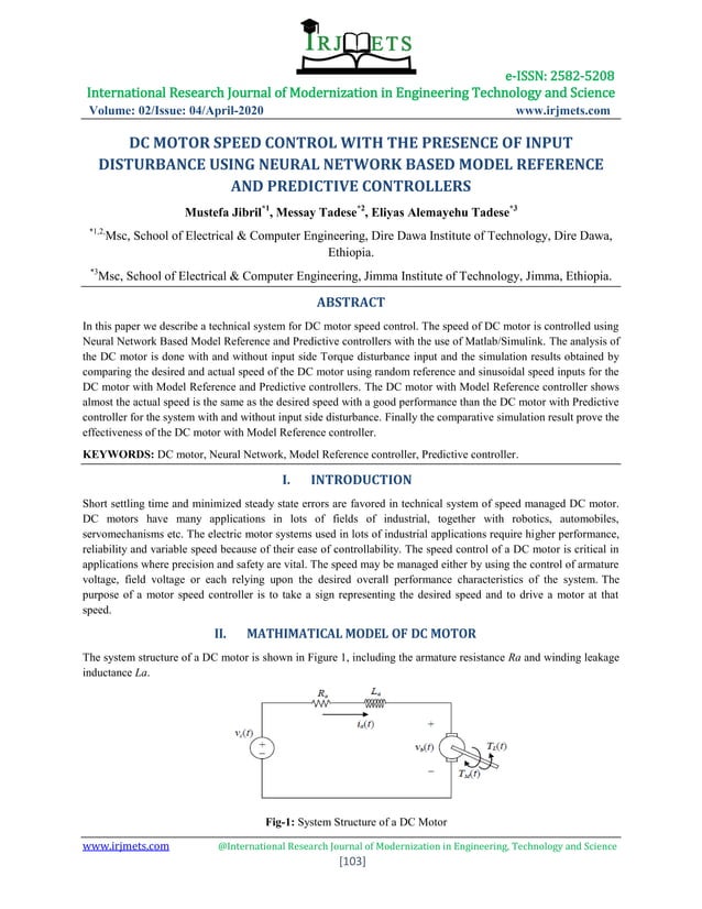 Dc motor speed control with the presence of input disturbance using neural network based model ...