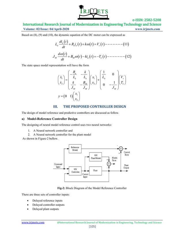 Dc Motor Speed Control With The Presence Of Input Disturbance Using Neural Network Based Model