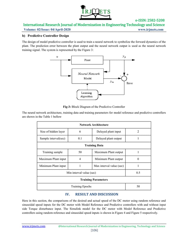 Dc Motor Speed Control With The Presence Of Input Disturbance Using Neural Network Based Model