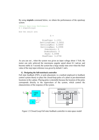 DC Motor Modelling & Design Fullstate Feedback Controller | PDF