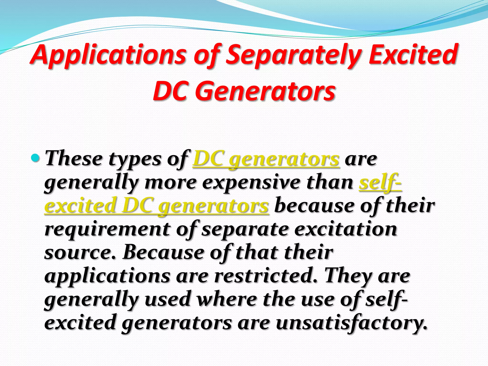 Application of different types of dc generator and dc motor | PPTX