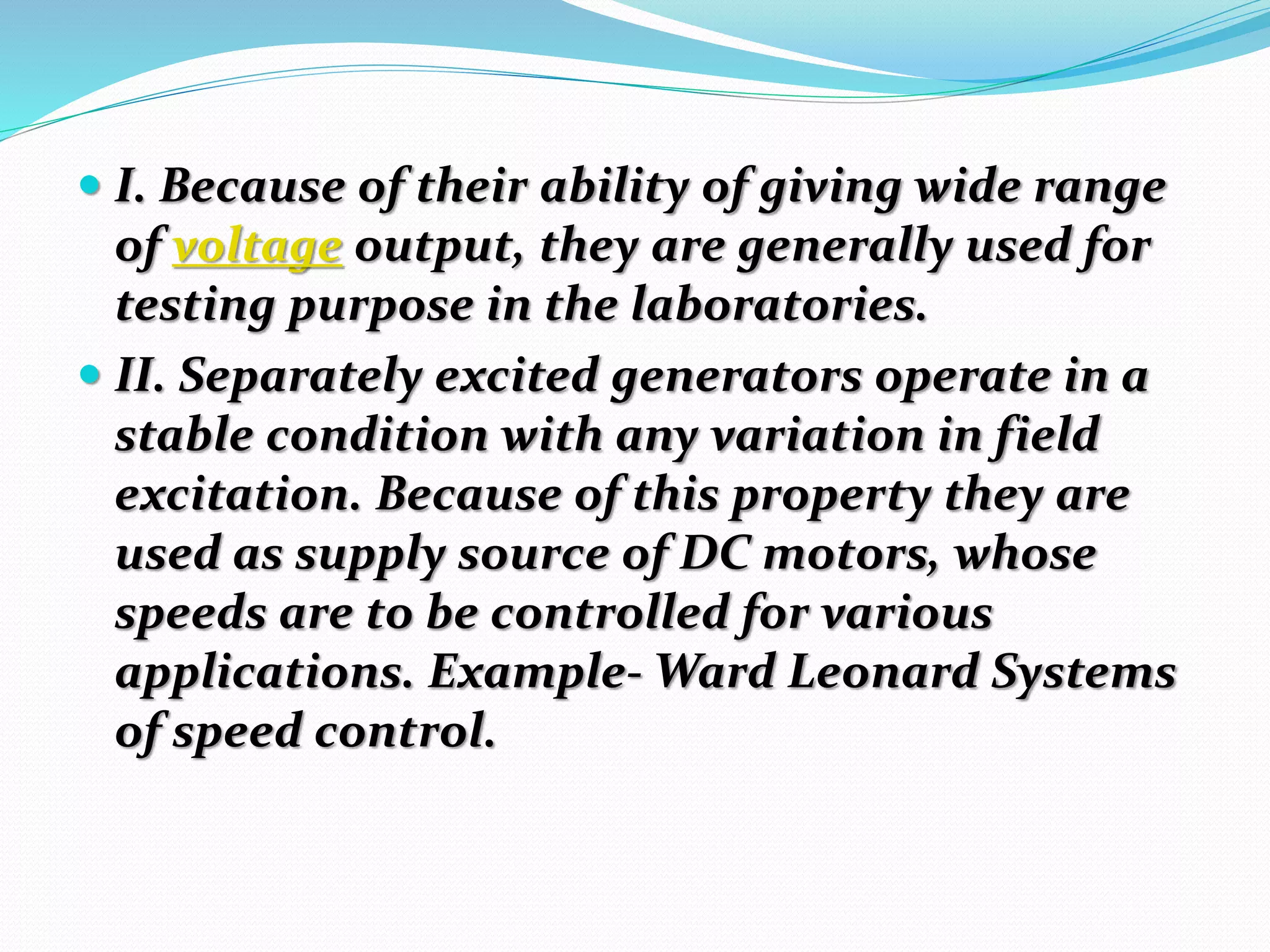 Application of different types of dc generator and dc motor | PPTX