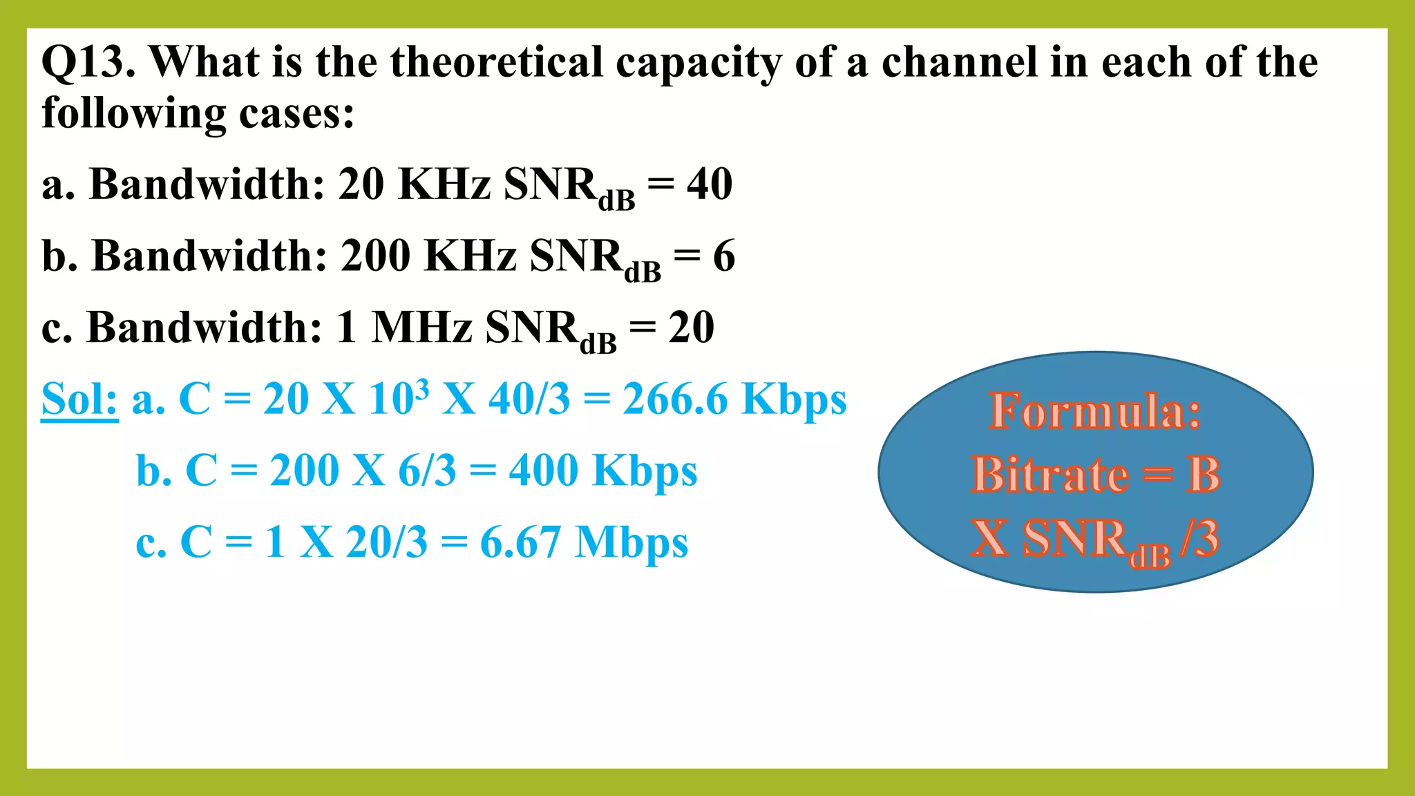 Physical Layer Numericals - Data Communication & Networking | PDF