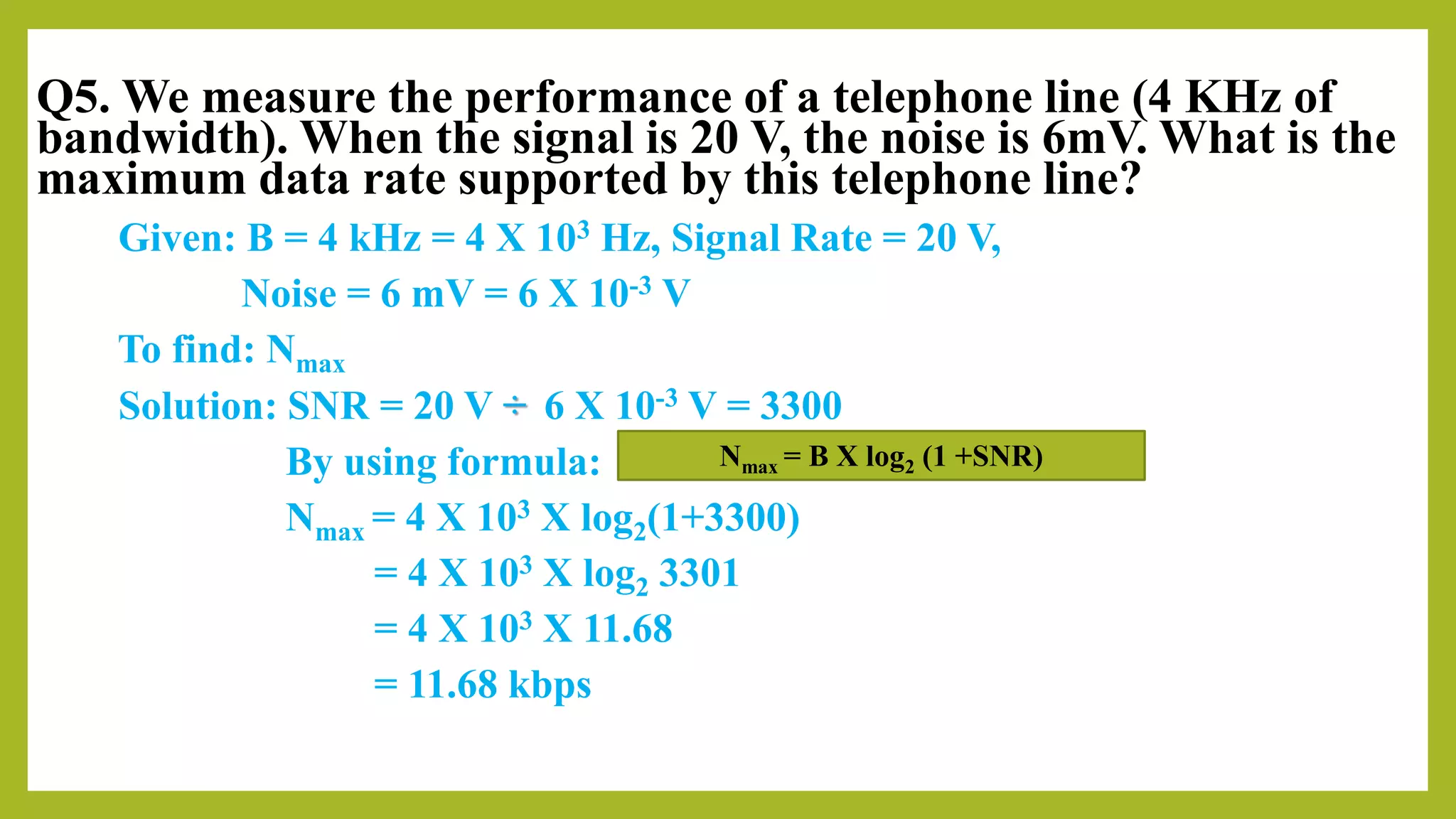 Physical Layer Numericals - Data Communication & Networking | PDF