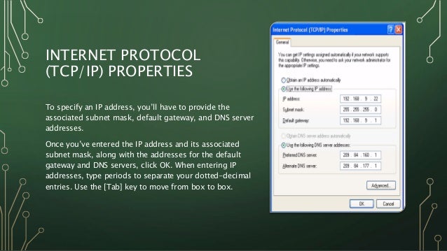 Installation of TCP/IP protocol and windows components