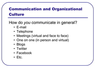 Communications: Organizational Culture, Socialization, and Feedback ...