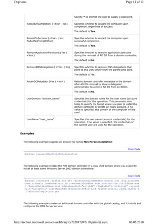 dcpromo Befehlsübersicht | PDF