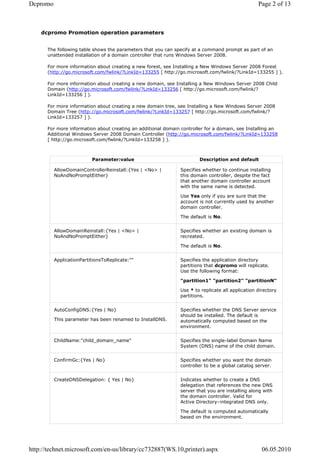 dcpromo Befehlsübersicht | PDF