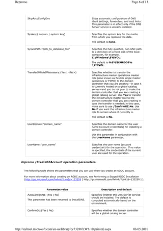 dcpromo Befehlsübersicht | PDF