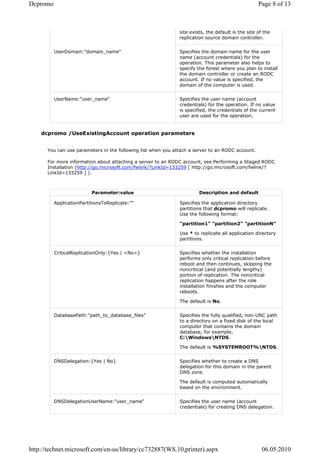 dcpromo Befehlsübersicht | PDF