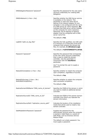 dcpromo Befehlsübersicht | PDF