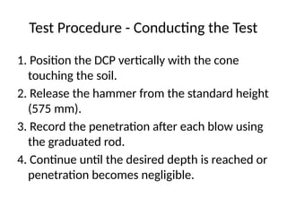 Dynamic cone penetration test procedure following ASTM | PPTX