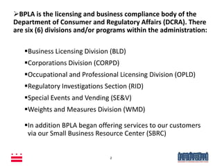 Business Registration and Licensing | Doing Business in DC | DCRA | PPT