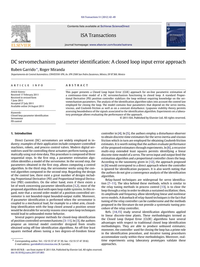 DC servomechanism parameter identification a closed loop input error approach | PDF