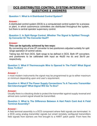 oil and gas DCS Interview Questions and Answers | PDF