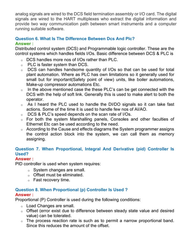 oil and gas DCS Interview Questions and Answers | PDF