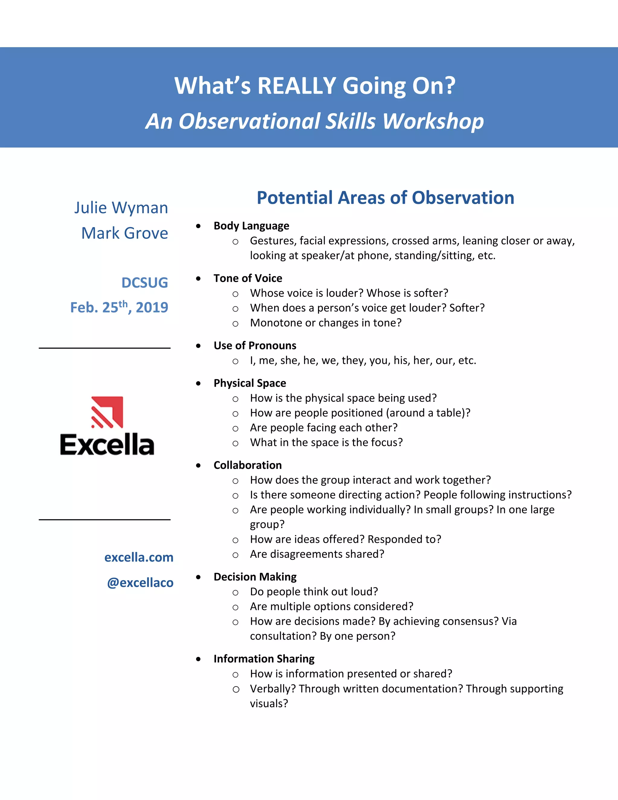 DCSUG - What's Really Going On? Observer Worksheet | PDF