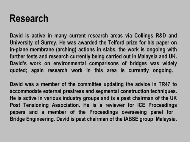 David Collings BSc CEng FICE personal career summary | PPT
