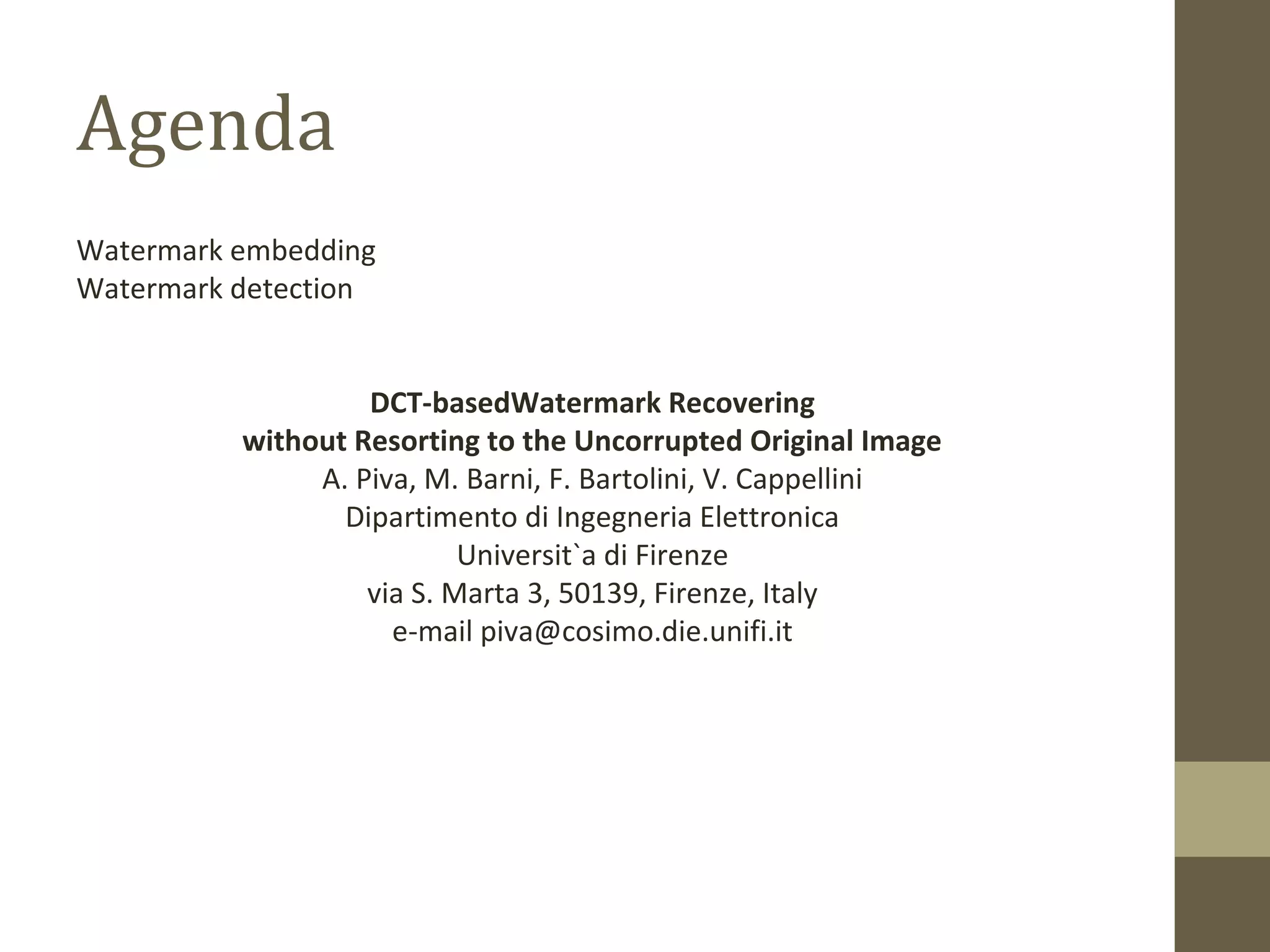 DCT based Watermarking technique | PPT