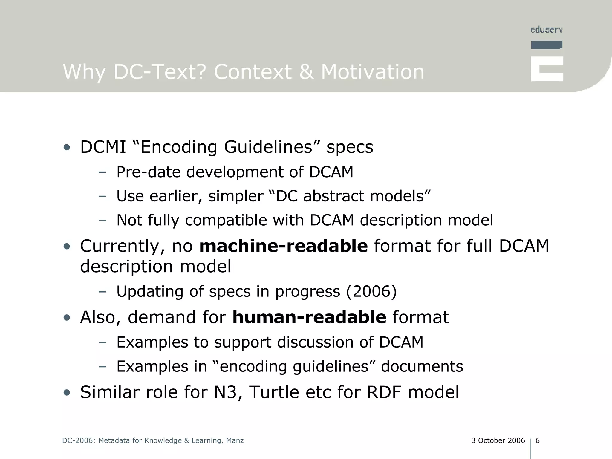 DC-Text: a simple text-based format for DC metadata | PPT