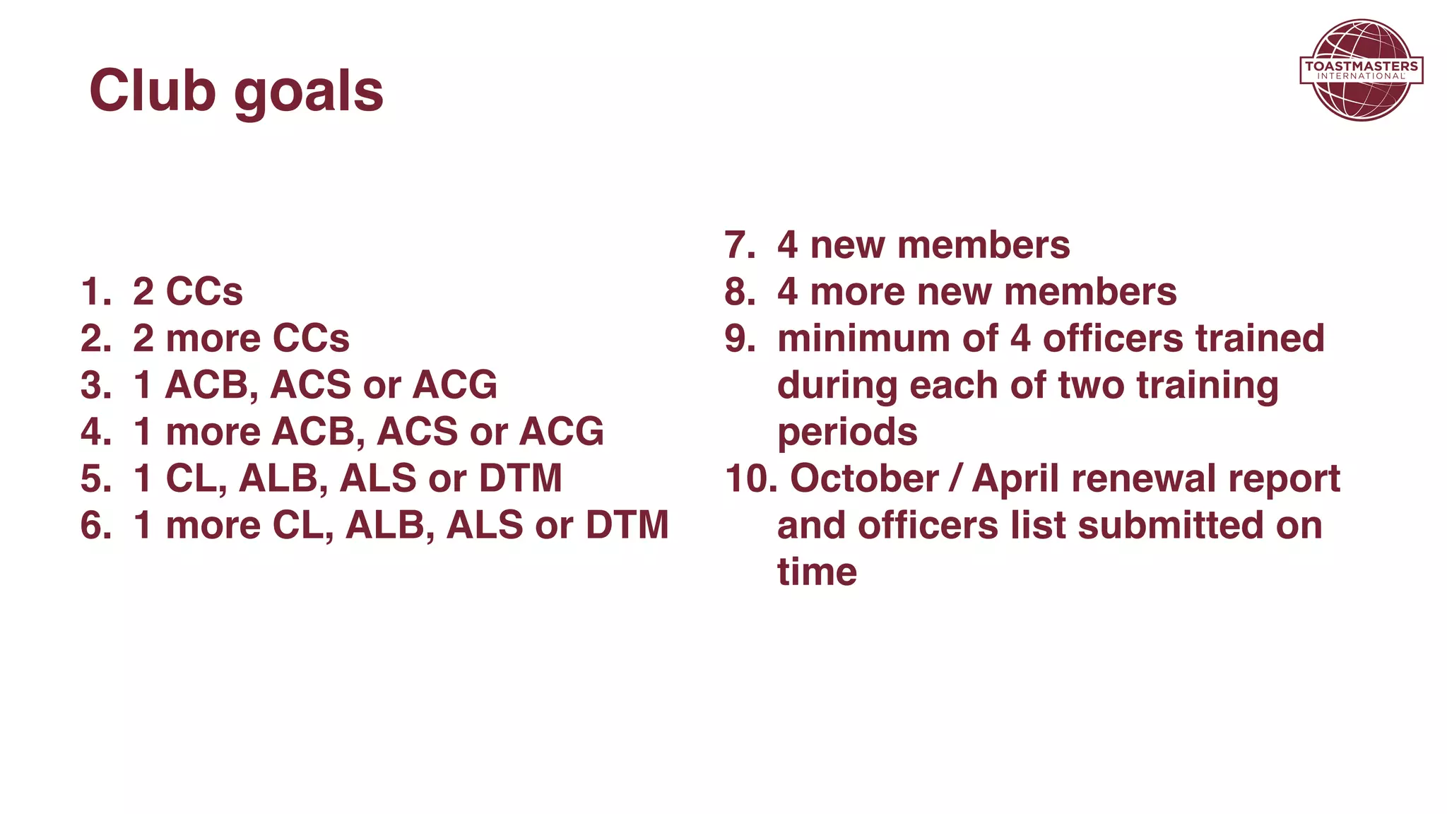 Toastmasters Distinguished Club Program | PDF