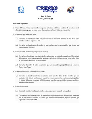 Guía Ejercicios SQL | PDF