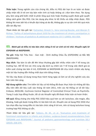 PEG 3350 là gì? Tóm tắt một số nghiên cứu lâm sàng điển hình về PEG 3350 trong táo bón chức năng ...